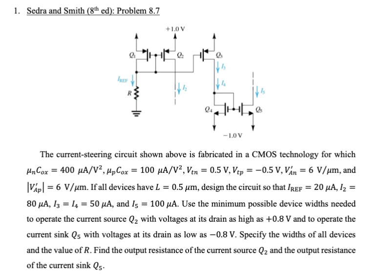 Solved 1. Sedra and Smith (8th ed): Problem 8.7 +1.0 V Q | Chegg.com