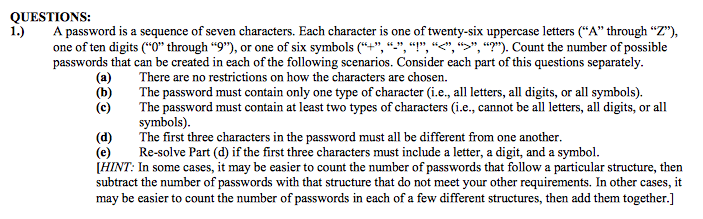 Solved QUESTIONS: 1.) A password is a sequence of seven | Chegg.com
