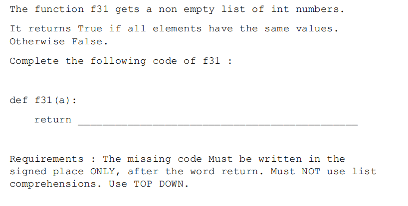 Solved Python The function f31 gets a non empty list of | Chegg.com