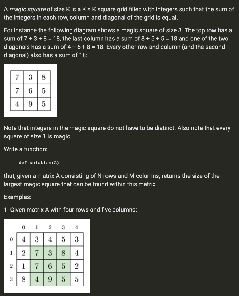 Solved: A Magic Square Of Size K Is A K*K Square Grid Fill... | Chegg.com