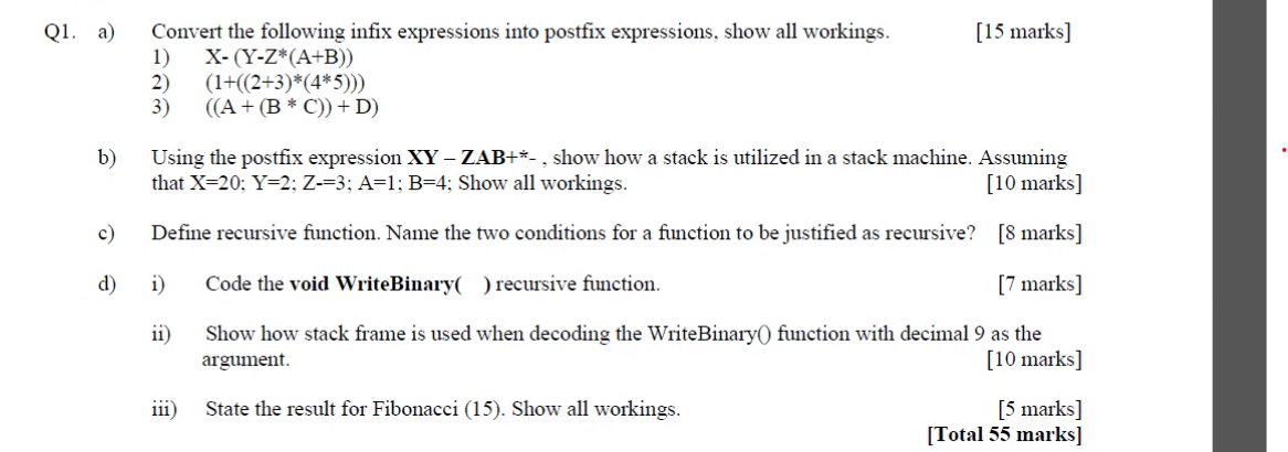 Solved Q1. a) [15 marks] Convert the following infix | Chegg.com