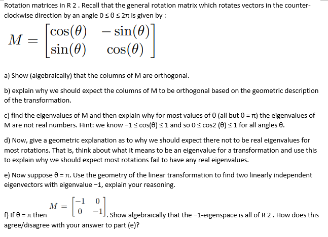 Solved Rotation matrices in R 2. Recall that the general | Chegg.com