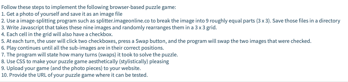 Solved (Javascript/html/css) Follow these steps to implement | Chegg.com