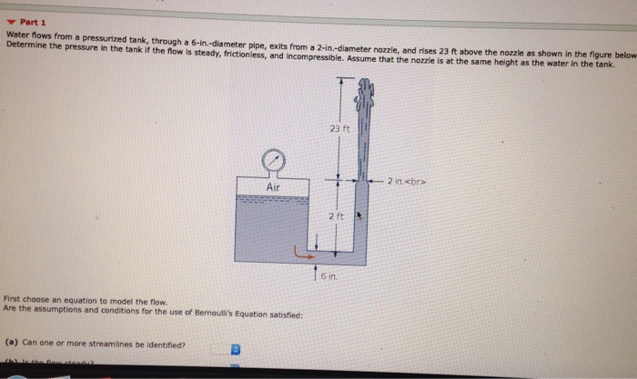Solved Part 1 Water flows from a pressurized tank, through a | Chegg.com