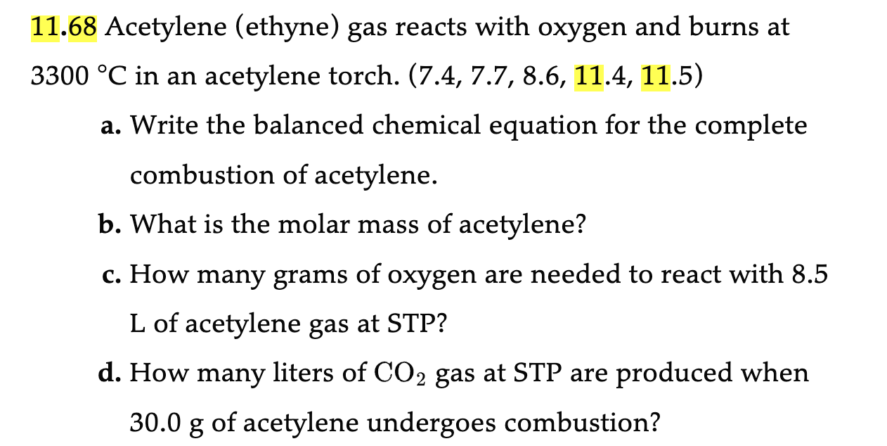 Solved 11.68 Acetylene (ethyne) gas reacts with oxygen and | Chegg.com