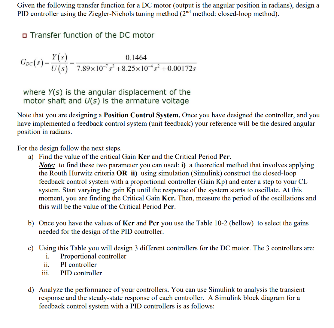 Solved Given the following transfer function for a DC motor | Chegg.com