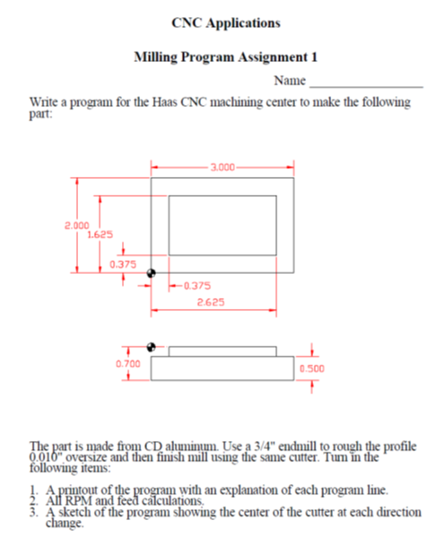 Solved CNC Applications Milling Program Assignment 1 Name | Chegg.com