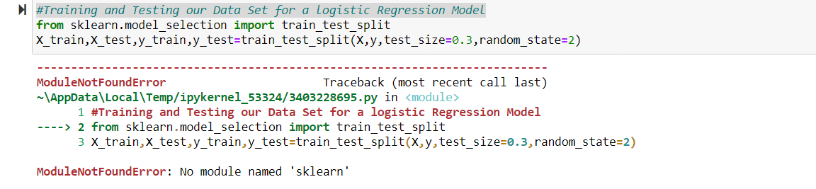 Solved #Training and testing our Data Set for a logistic | Chegg.com