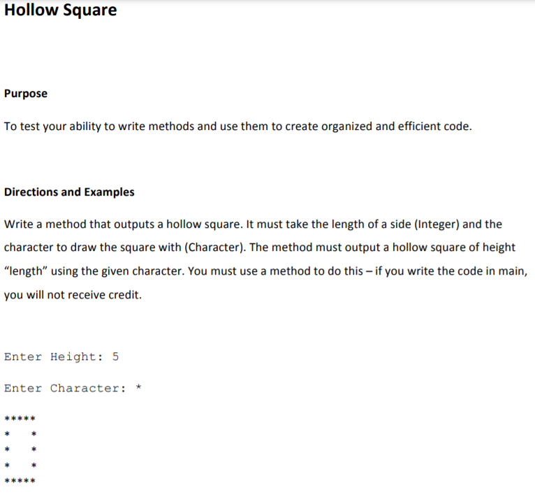 Solved Hollow Square Purpose To test your ability to write | Chegg.com