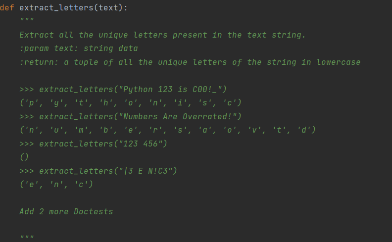 Solved Complete the extract_letters() function according to | Chegg.com