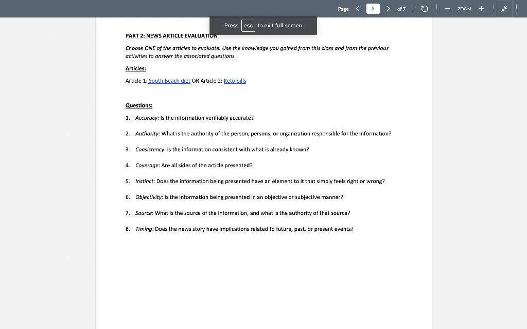 Choose ONE of the articles to evaluate. Use the | Chegg.com