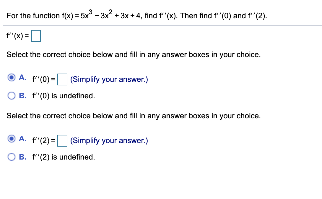 Solved For the function f(x) = 5x2 – 3x² + 3x +4, find | Chegg.com