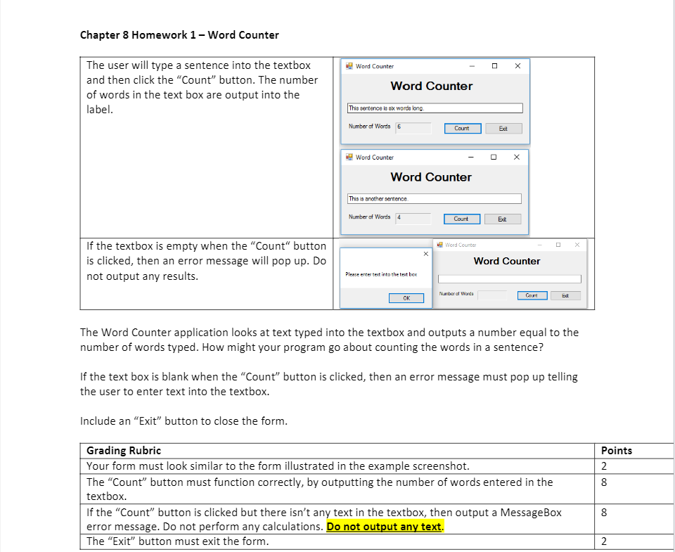 Solved Chapter 8 Homework 1 - Word Counter Word Counter O X | Chegg.com