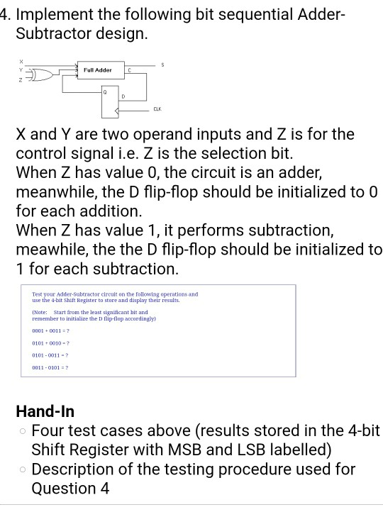 4 Implement The Following Bit Sequential Adder