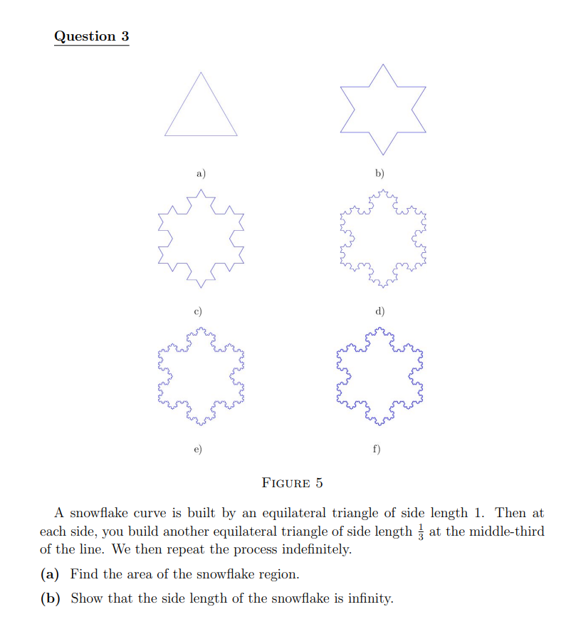 Solved Question 3 a) b) d) f) FIGURE 5 A snowflake curve is | Chegg.com