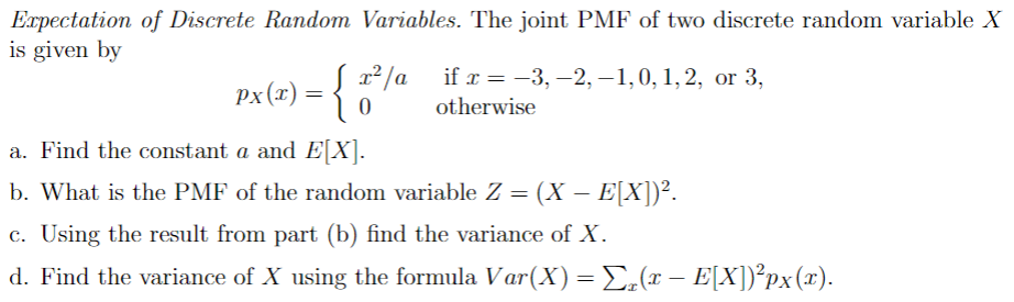 Solved Expectation of Discrete Random Variables. The joint | Chegg.com
