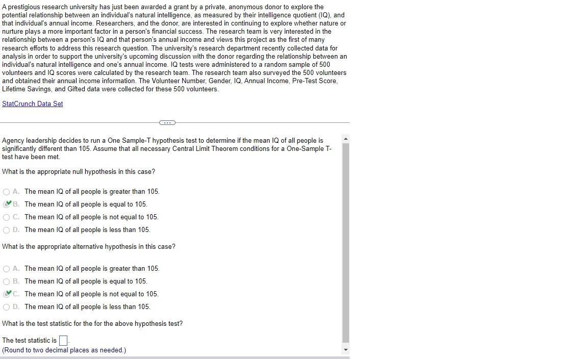 Solved One sample T hypothesis test: μ : Mean of variable | Chegg.com