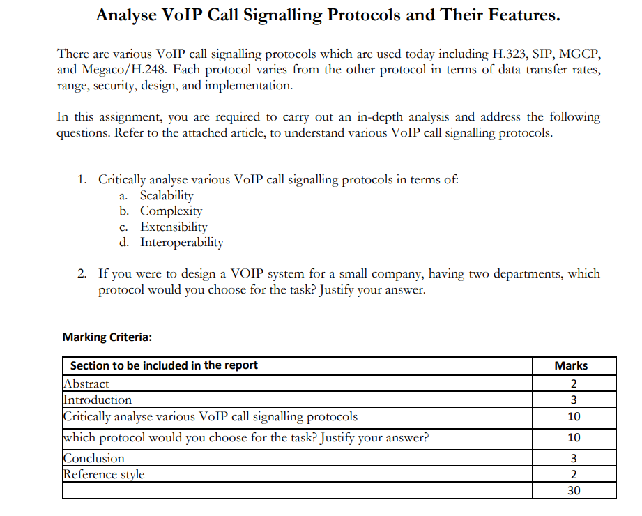 Solved Analyse VoIP Call Signalling Protocols and Their | Chegg.com