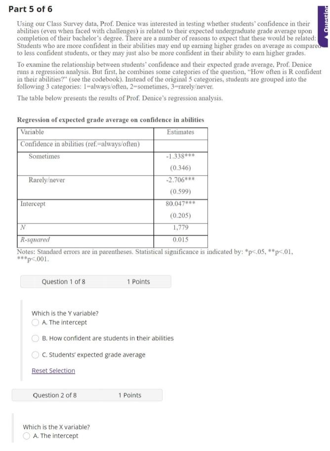 Solved Part 5 of 6 Using our Class Survey data, Prof. Denice | Chegg.com