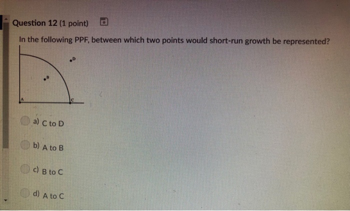 Solved Question 12 (1 point) In the following PPF, between | Chegg.com