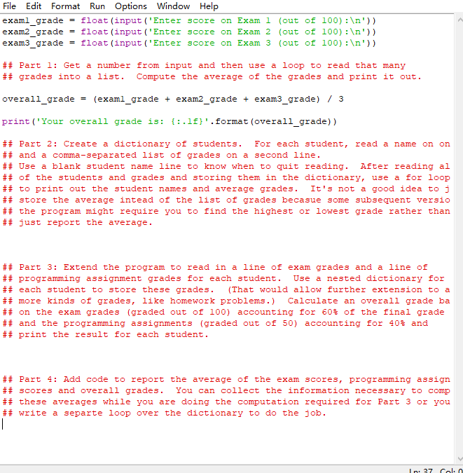 File Edit Format Run Options Window Help examl_grade | Chegg.com