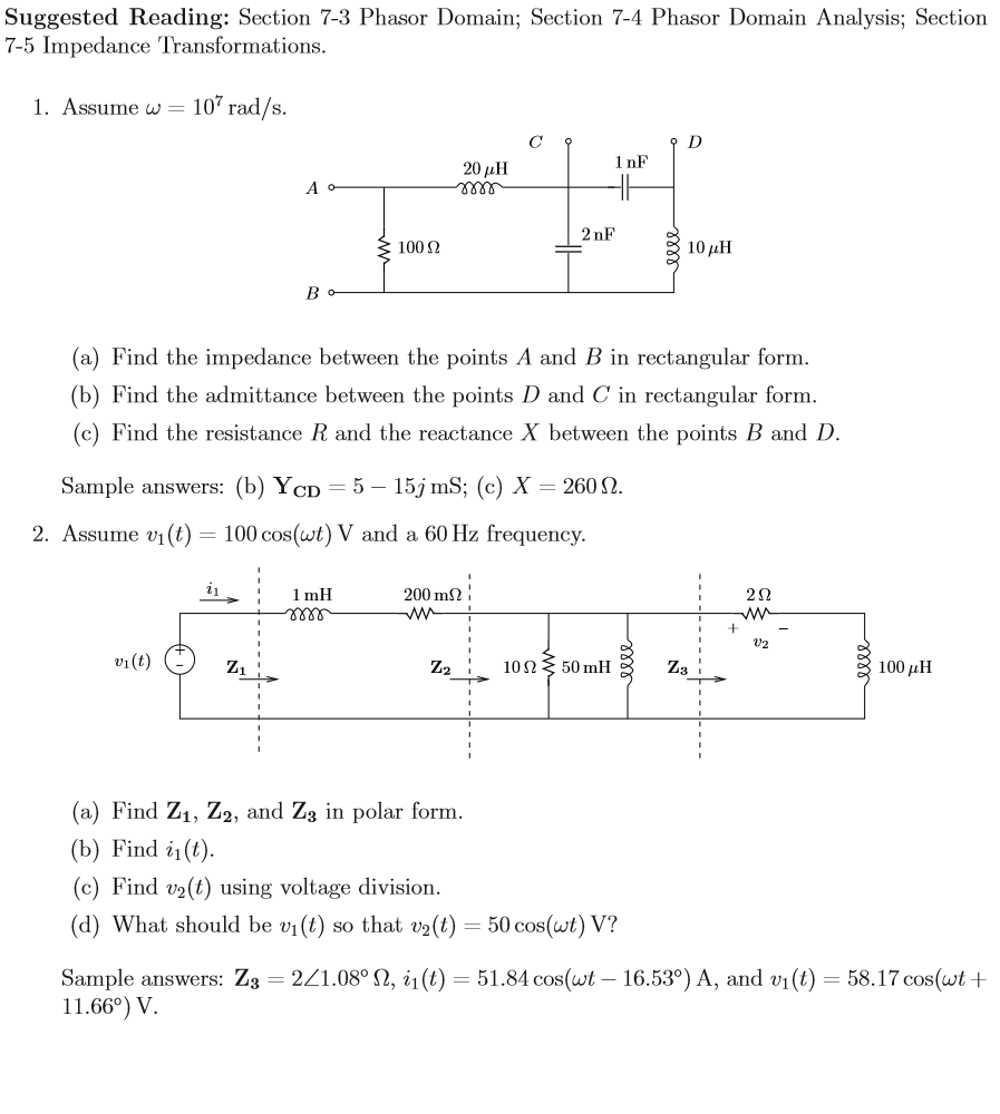 Solved Suggested Reading: Section 7-3 Phasor Domain; Section | Chegg.com