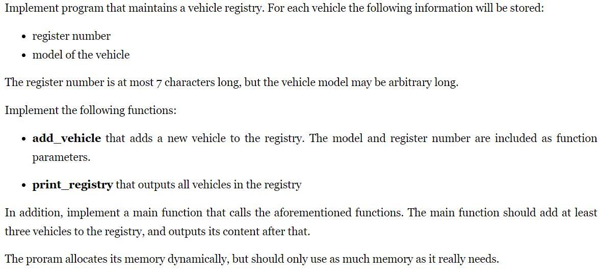 Solved Implement program that maintains a vehicle registry. | Chegg.com