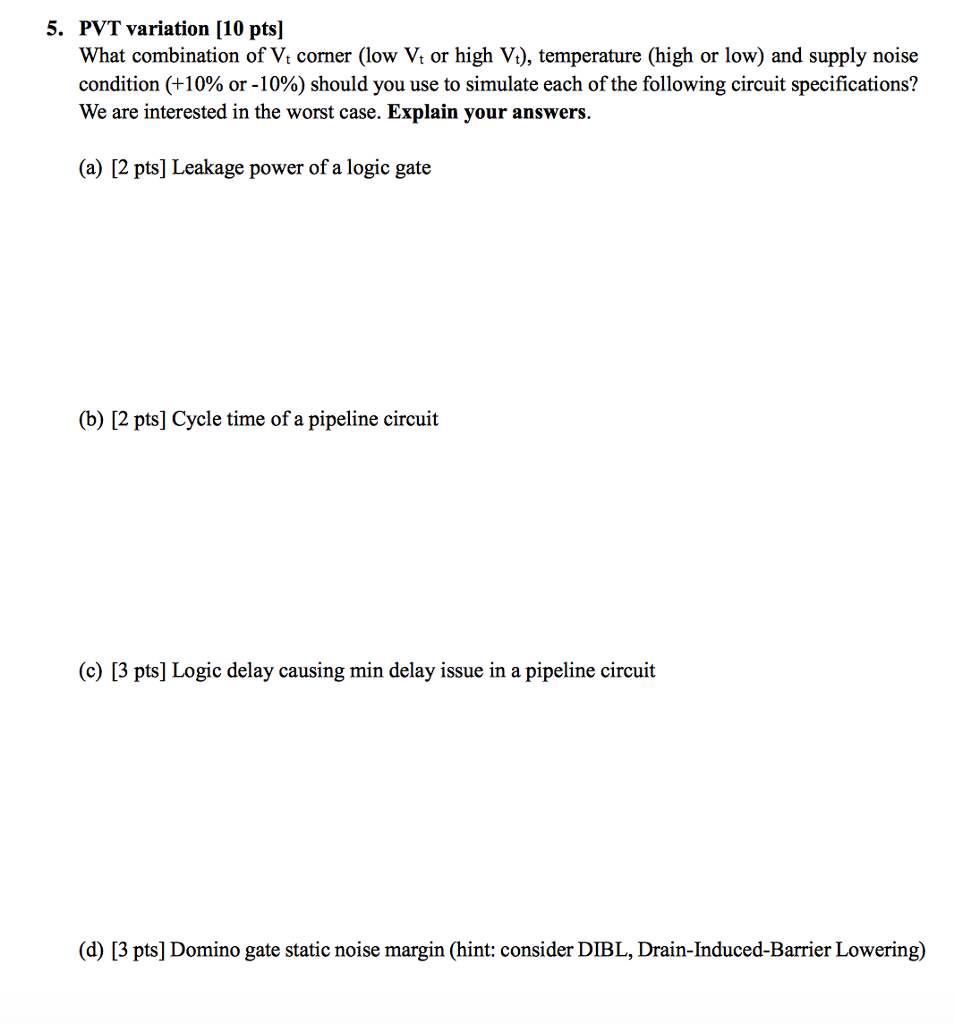 Solved 5. PVT variation [10 pts] What combination of V | Chegg.com