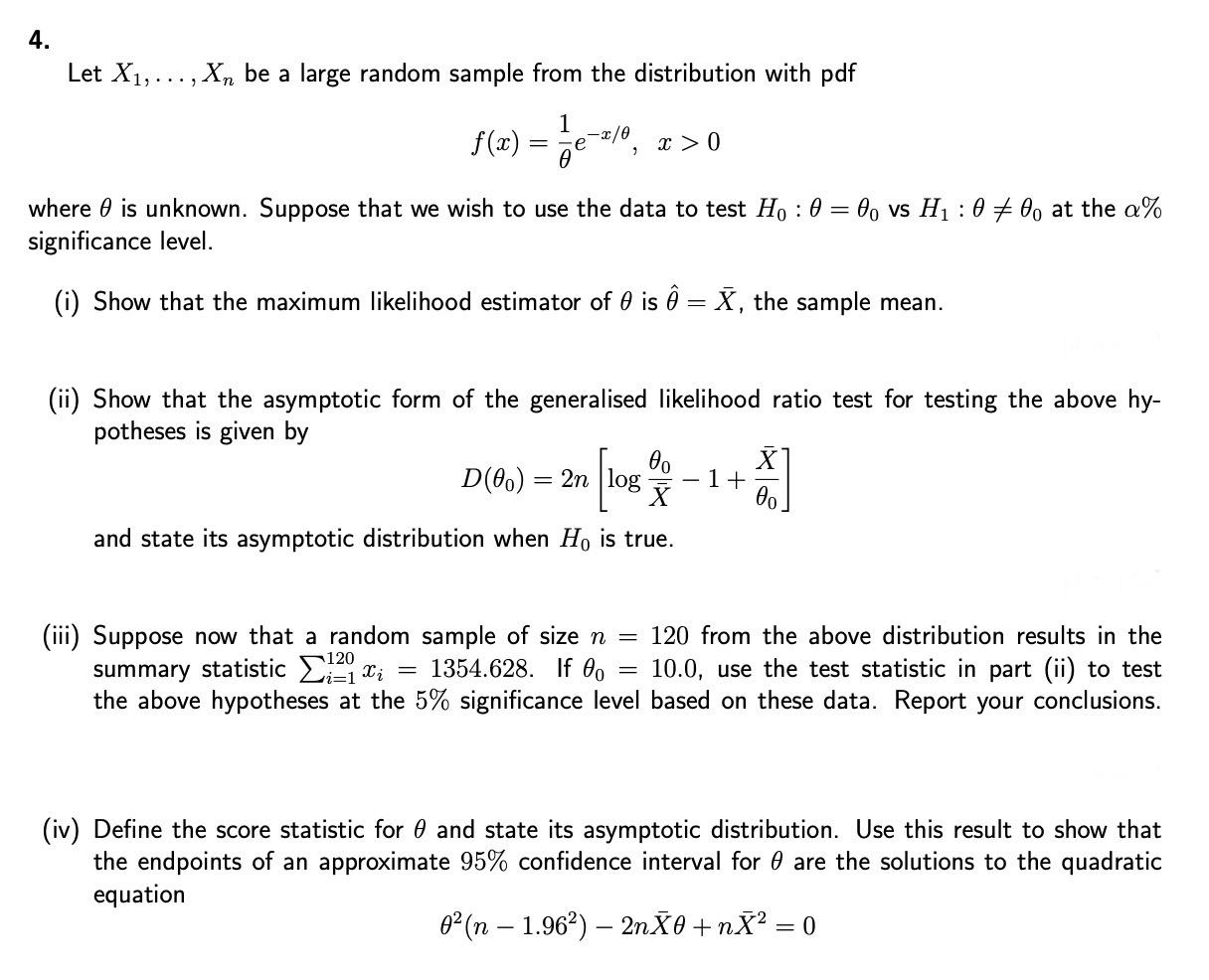 Solved Let X1,…,Xn be a large random sample from the | Chegg.com