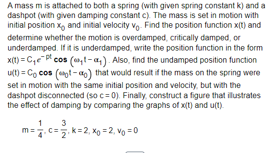 Solved A mass m is attached to both a spring (with given | Chegg.com