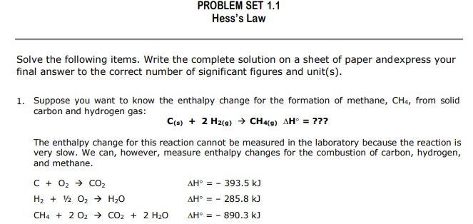 Solved PROBLEM SET 1.1 Hess's Law Solve the following items. | Chegg.com