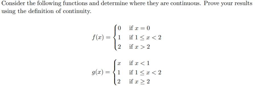 Solved Consider the following functions and determine where | Chegg.com