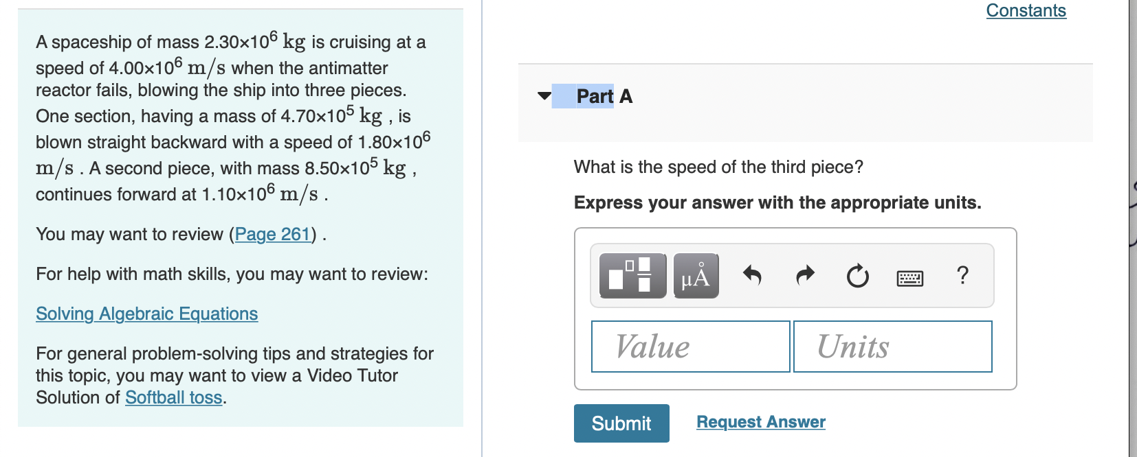 Solved Constants Part A A spaceship of mass 2.30x106 kg is | Chegg.com