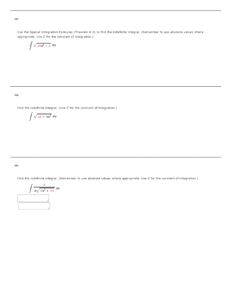 Solved 142 Use the Special Integration Formulas (Theorem | Chegg.com