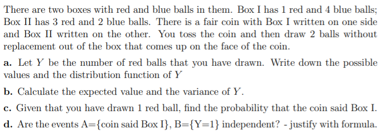 Solved There are two boxes with red and blue balls in them. | Chegg.com