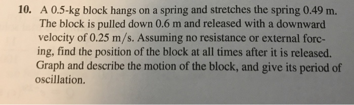 Solved 10. A 0.5-kg block hangs on a spring and stretches | Chegg.com