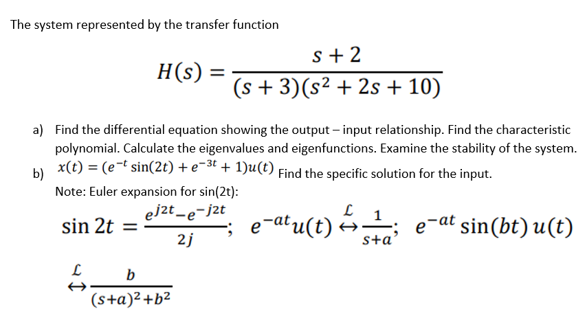Solved The system represented by the transfer function H(s) | Chegg.com
