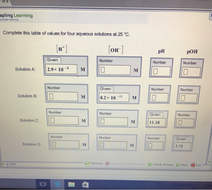 Solved Complete this table of values for four aqueous | Chegg.com