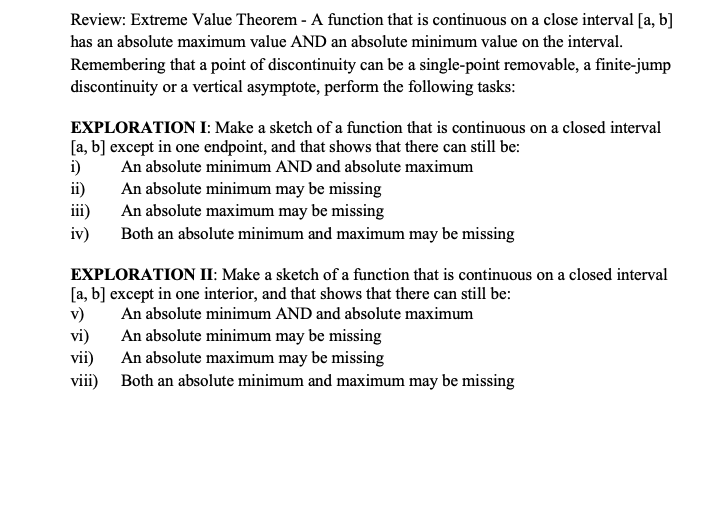 Solved Review: Extreme Value Theorem - A function that is | Chegg.com