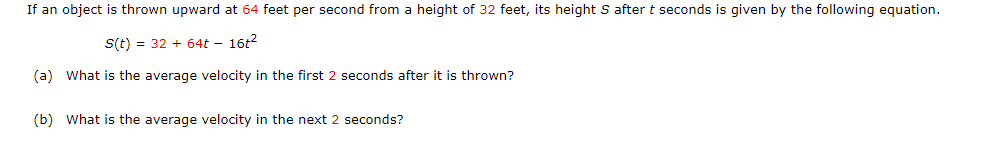 Solved If an object is thrown upward at 64 feet per second | Chegg.com