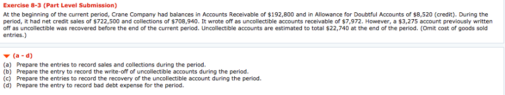 Solved Exercise 8-3 (Part Level Submission) At the beginning | Chegg.com