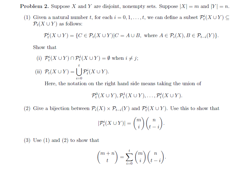Problem 2. Suppose X and Y are disjoint, nonempty | Chegg.com