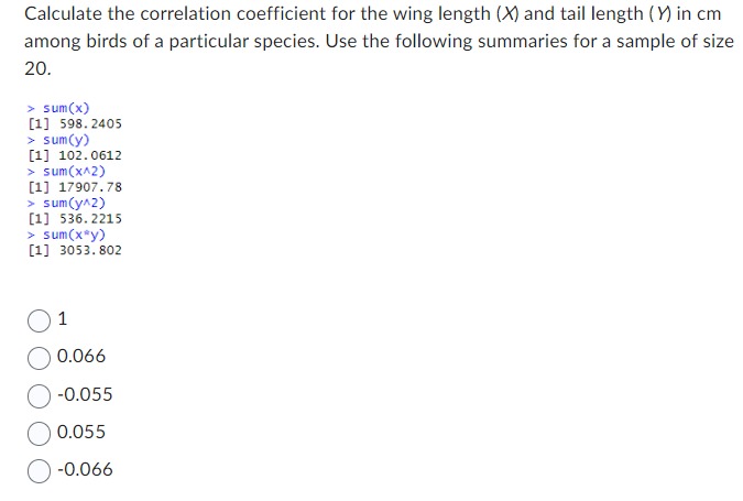 Solved Calculate the correlation coefficient for the wing | Chegg.com