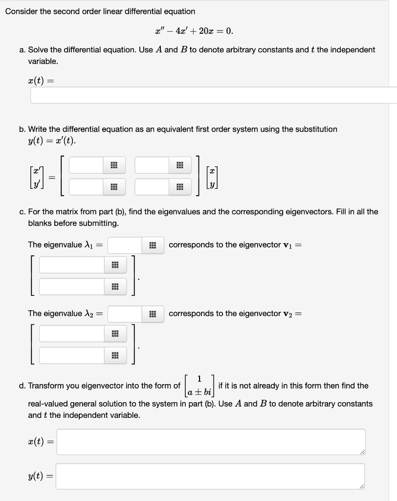 Solved Consider the second order linear differential | Chegg.com