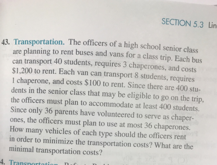 Solved SECTION 5.3 Lin 43. Transportation. The officers of a | Chegg.com