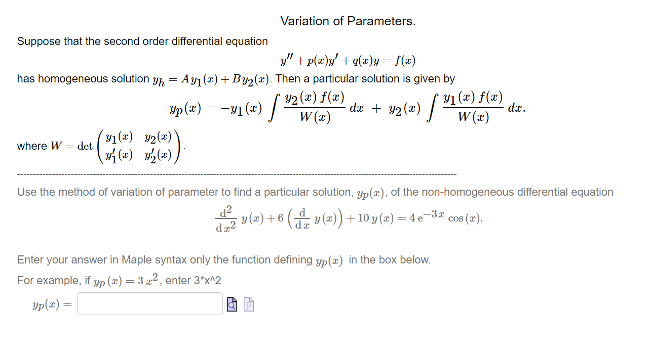 Solved Variation Of Parameters Suppose That The Second