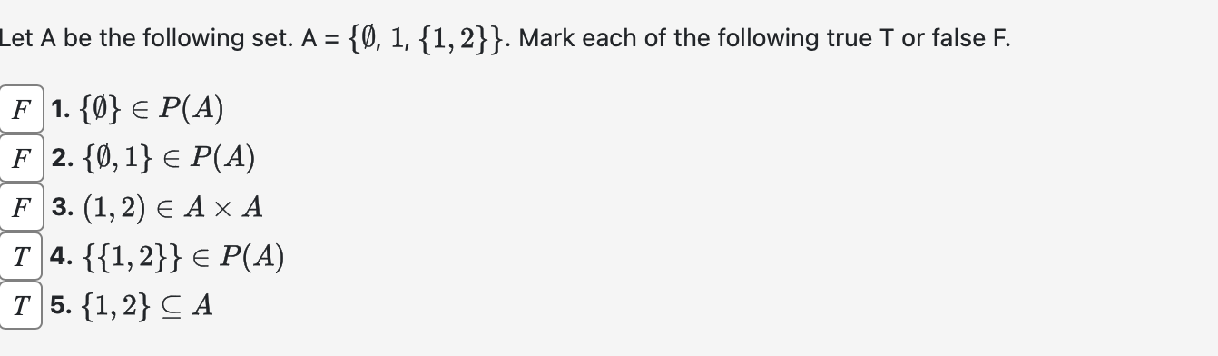 Solved Let A be ﻿the following set. A={O,1,{1,2}}. ﻿Mark | Chegg.com