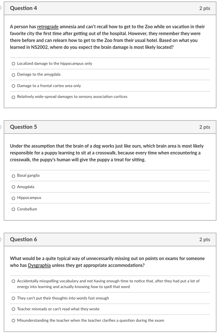 Solved Question 4 2 pts A person has retrograde amnesia and | Chegg.com