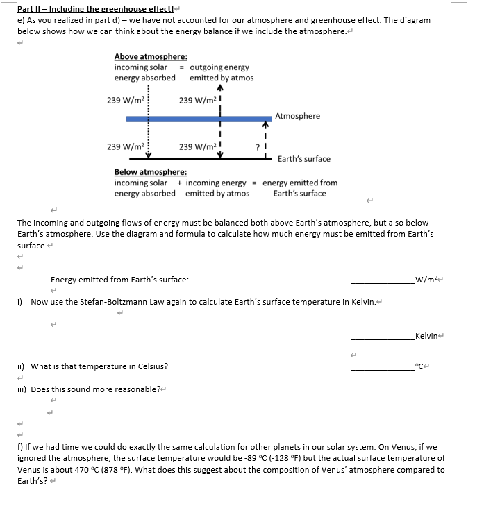 Solved Part 1 - Planetary energy balance Planet surface | Chegg.com