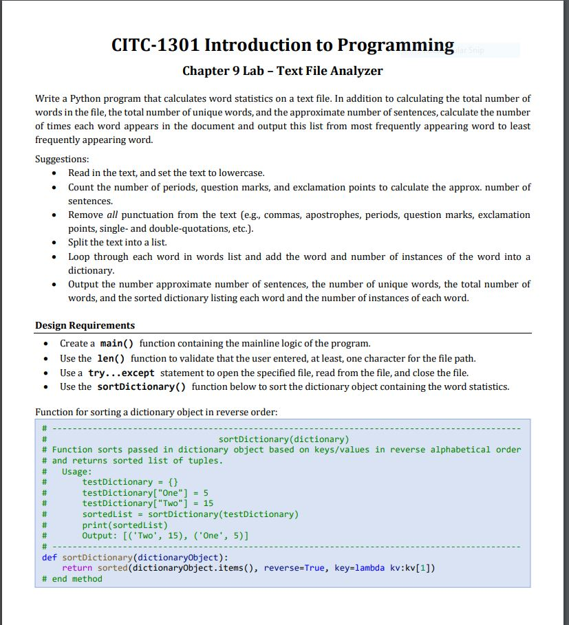 Solved CITC-1301 Introduction to Programming Chapter 9 Lab - | Chegg.com